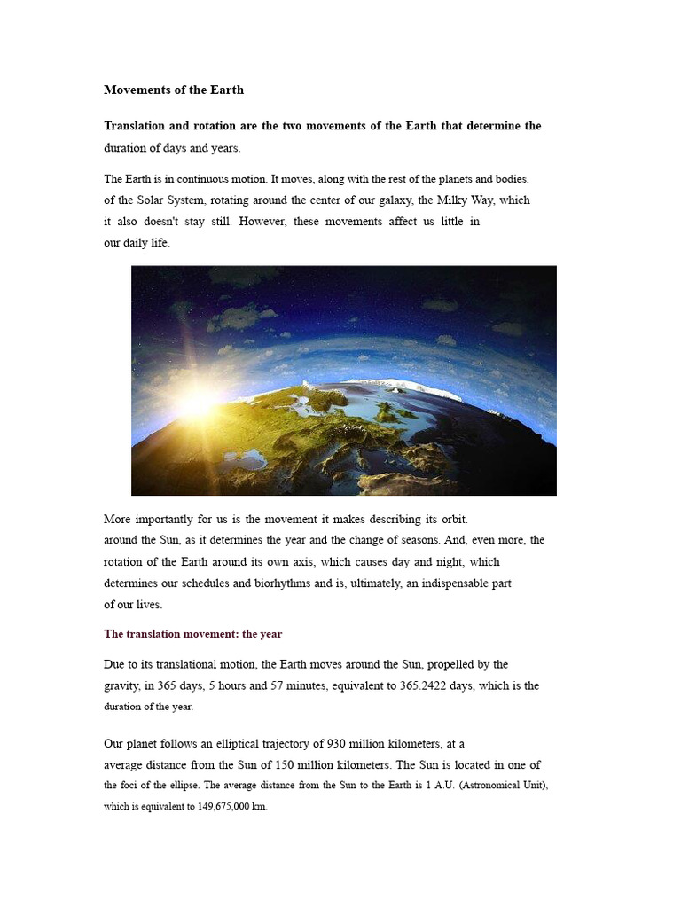Earth's Movements: Rotation and Translation | PDF | Apsis | Rotation