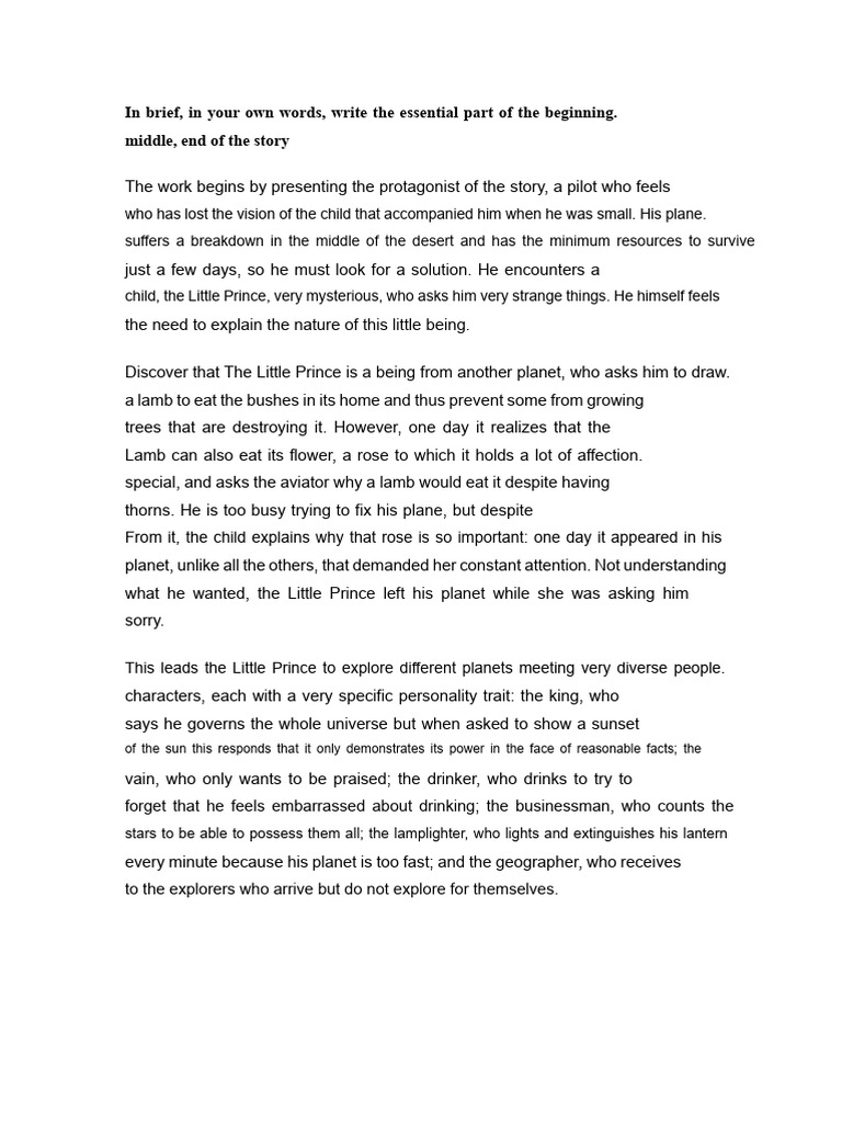 Summary of "The Little Prince" Story | PDF | The Little Prince | Mountains