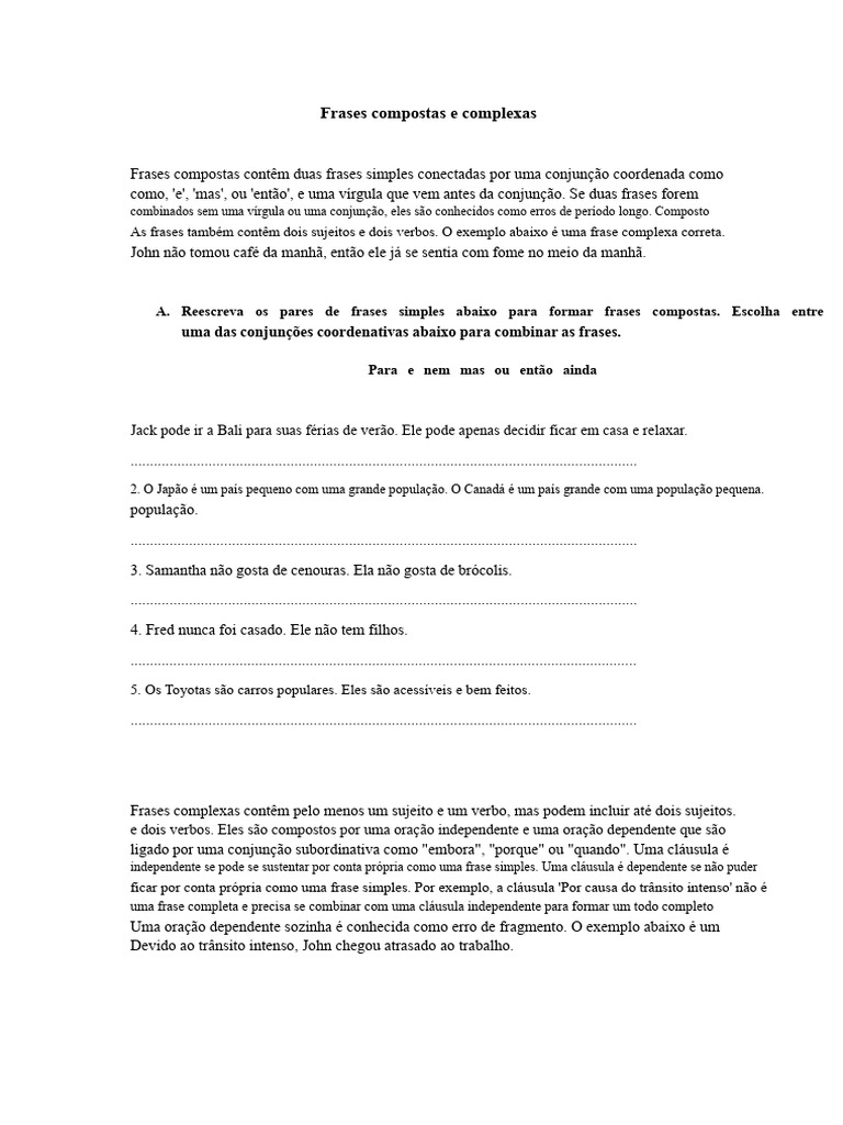 Frases Compostas e Complexas | PDF