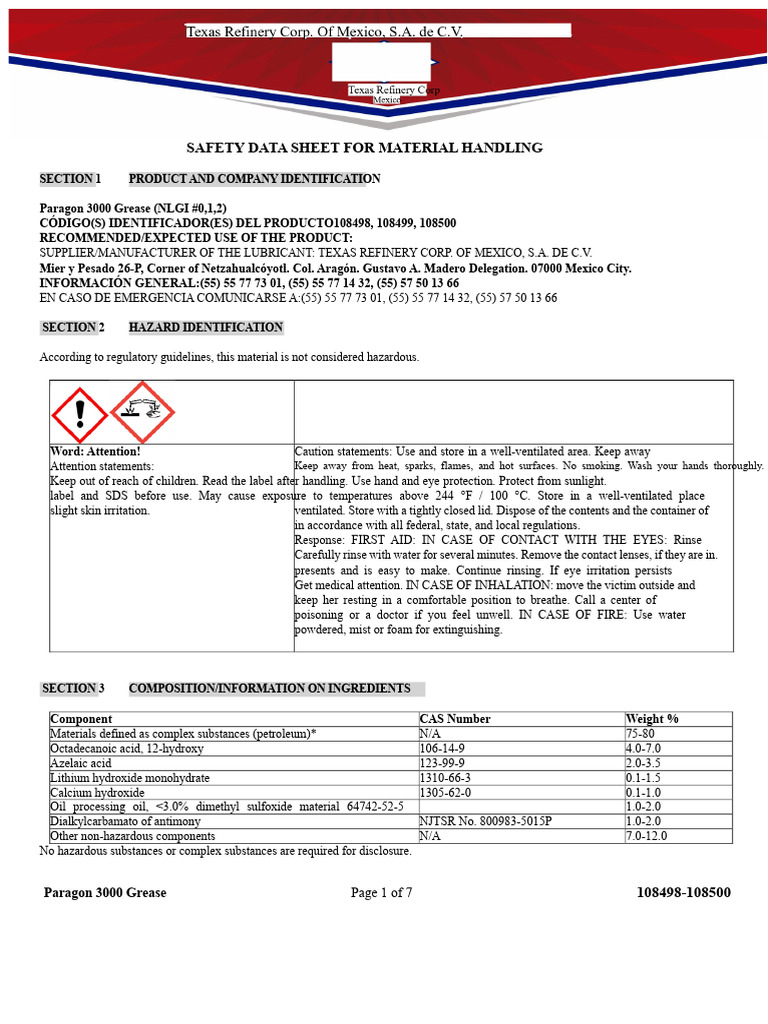 005 Paragon 3000 Grease | PDF | Environmental Science | Occupational ...