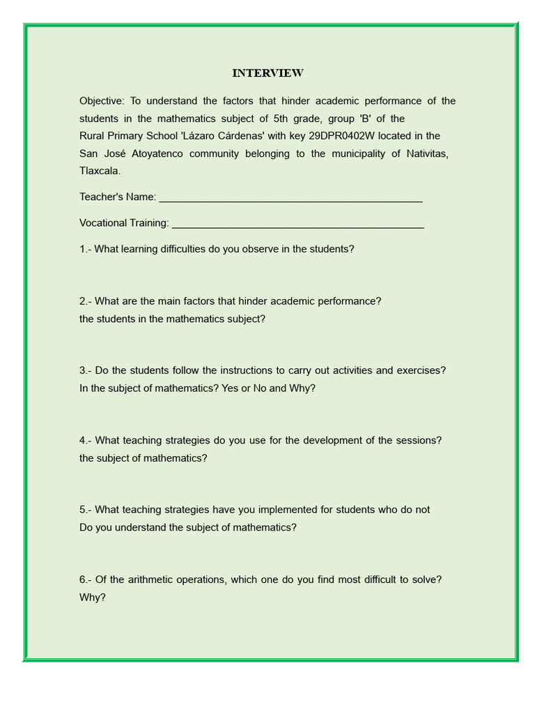 Report On The Interview With The Teacher | PDF | Mathematics | Teachers