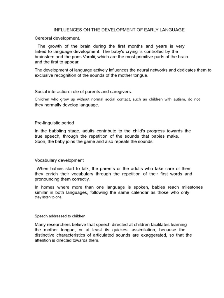 Influences On Early Language Development | PDF | Language Development | Speech