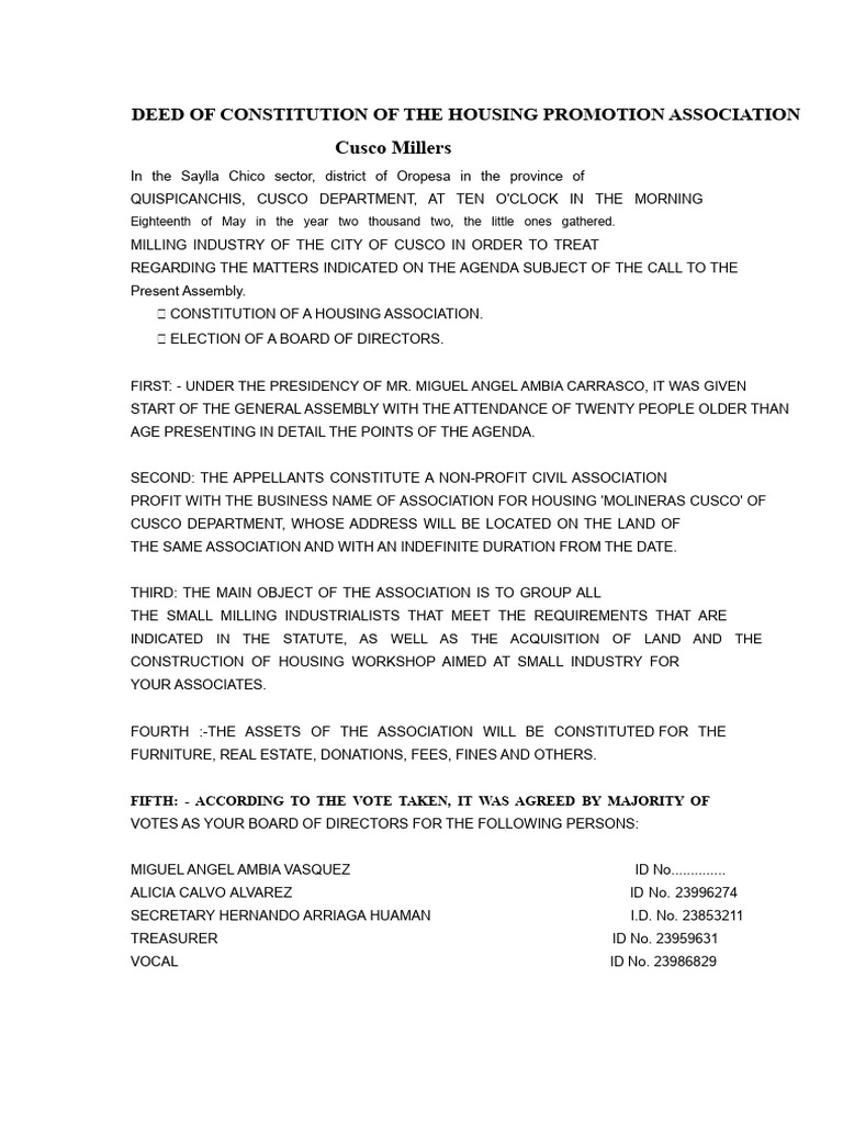 Constitution Act of Association | PDF | Voting | Board Of Directors