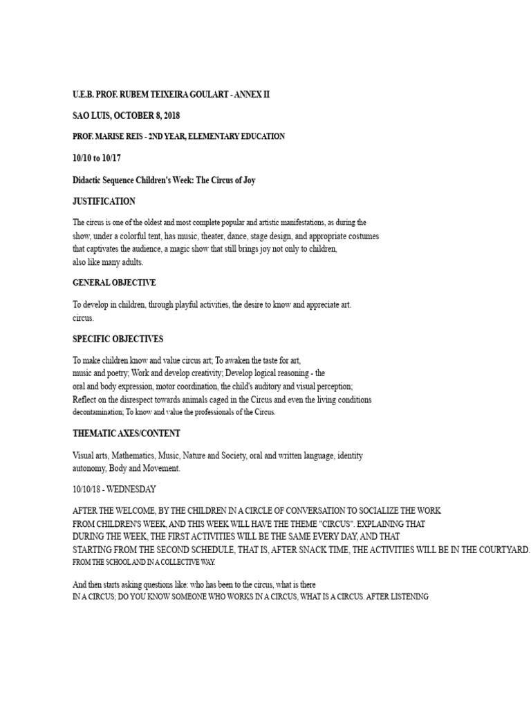 Didactic Sequence Circus | PDF | Circus