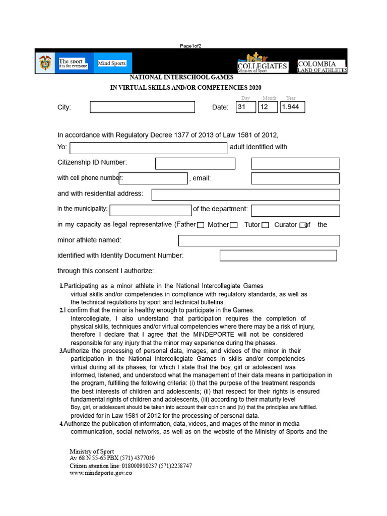 Informed Consent Intercollegiate Games | PDF | Adolescence