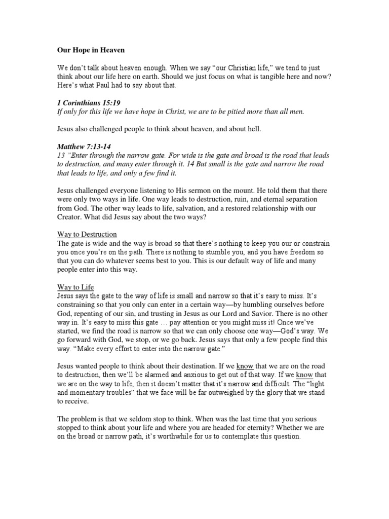 Narrow and Wide Gates (Sermon) | PDF | Heaven | Jesus