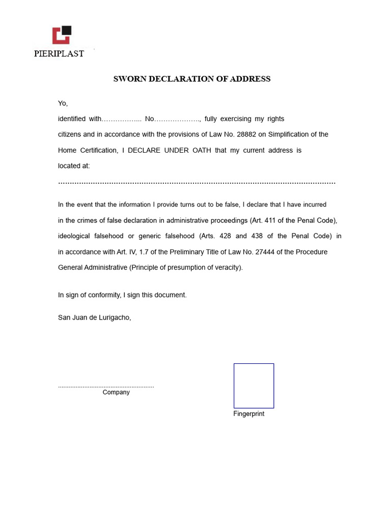 Sworn Declaration of Address | PDF