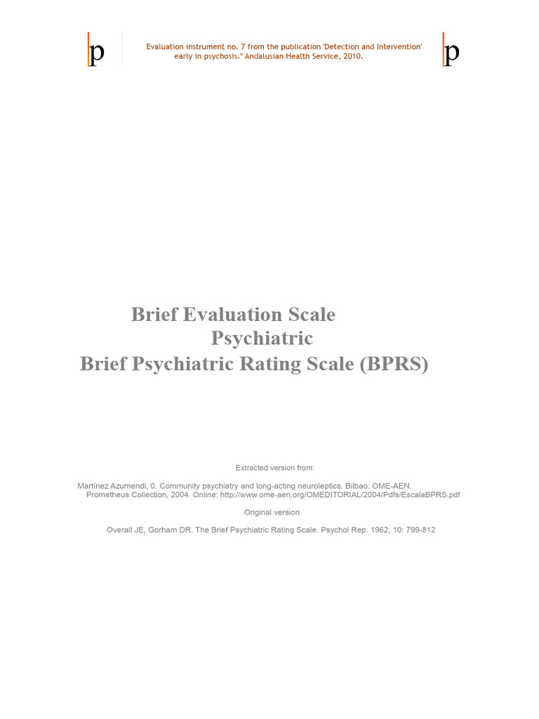 Brief Psychiatric Rating Scale Overview | PDF | Schizophrenia ...