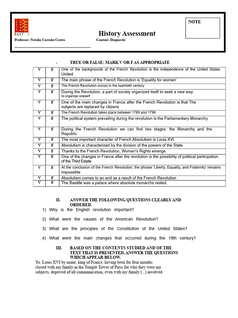French Revolution History Assessment | PDF | French Revolution ...