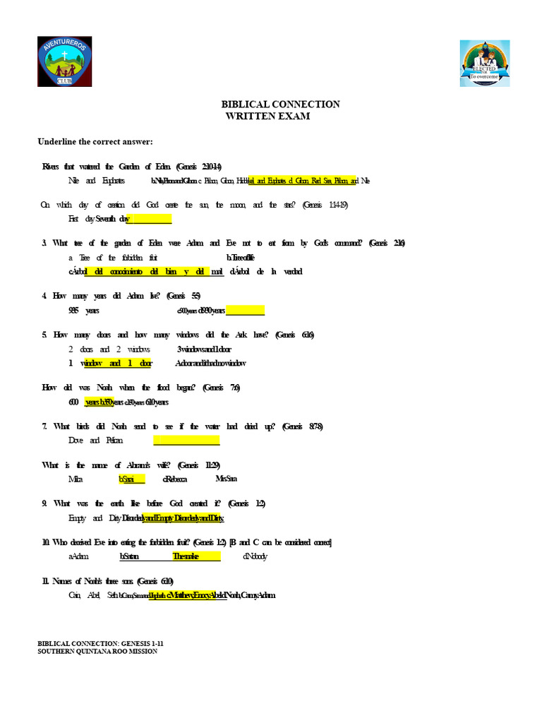 Written Exam Answers Biblical Connection | PDF | Book Of Genesis | Adam ...