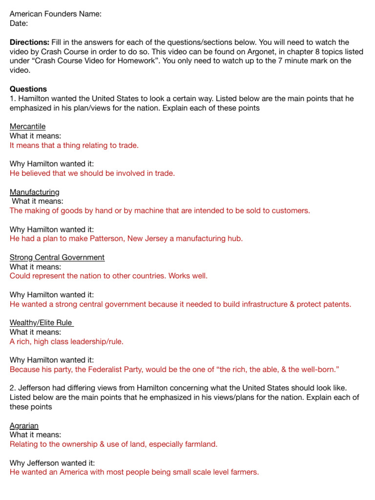 Crash Course Homework Worksheet 2-28-24 | PDF | Alexander Hamilton ...