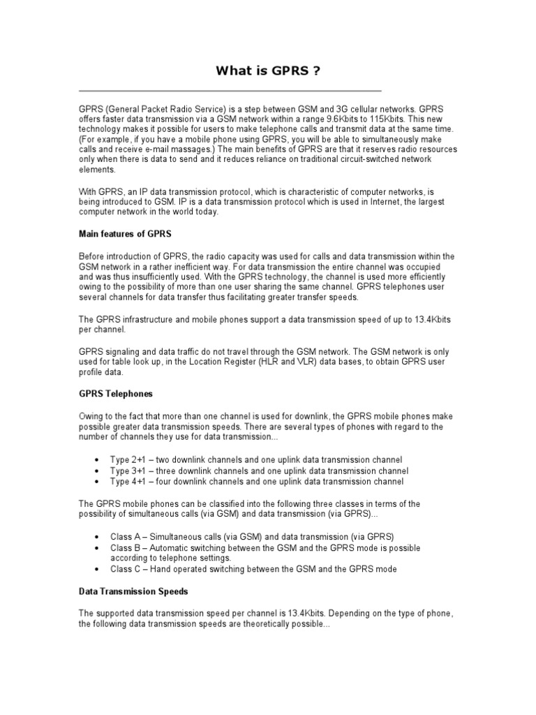 What Is GPRS ?: Main Features of GPRS | PDF | General Packet Radio ...