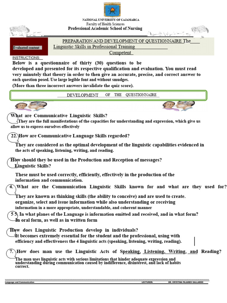 Linguistic Skills Questionnaire for Nursing | PDF | Communication ...
