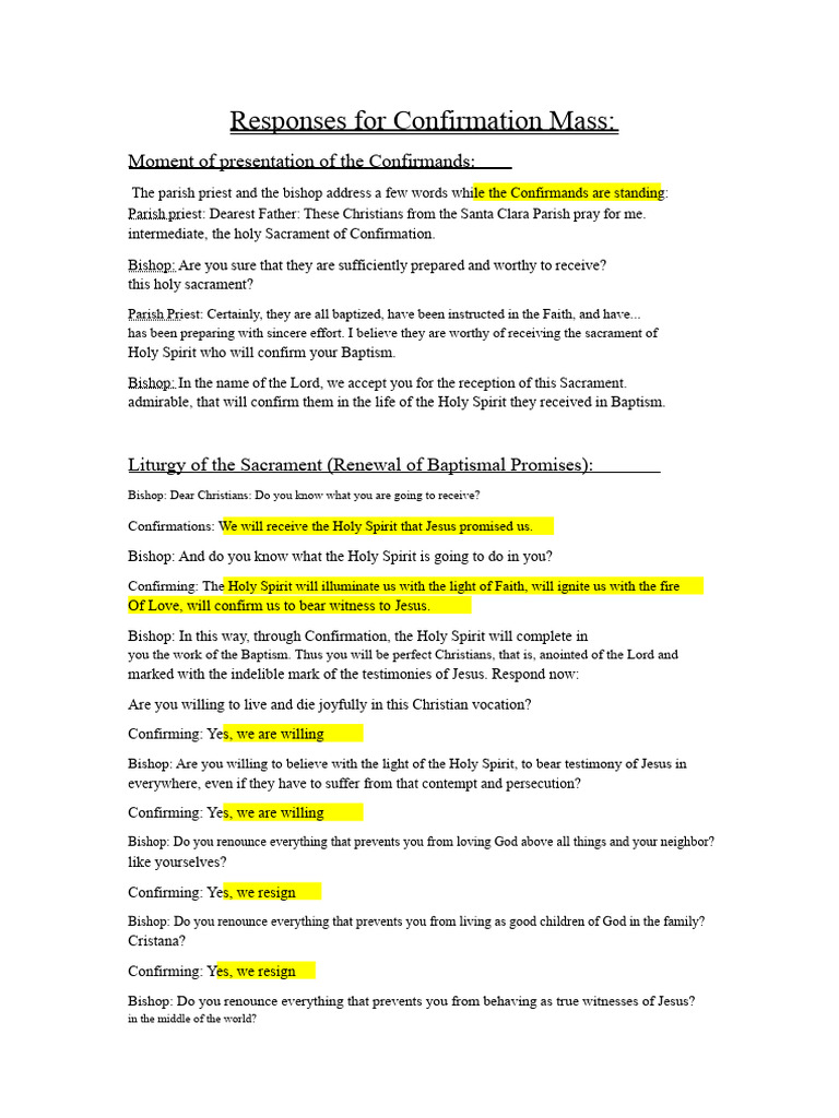 Confirmation Mass Responses | PDF | Confirmation | Baptism