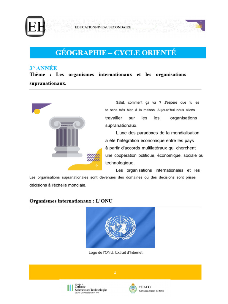 3ème Année - CO - Géographie - Les Organismes Internationaux Et Les ...