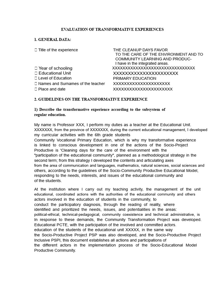 Model 5 Transformative Experiences Pdf Curriculum Knowledge