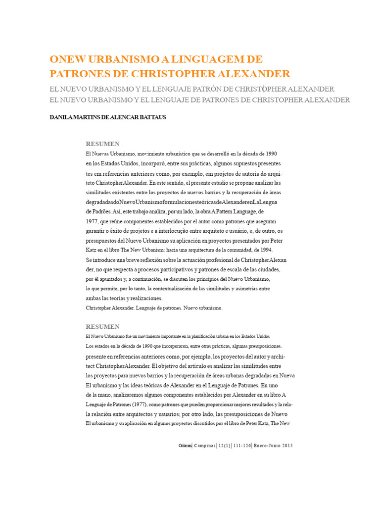 Christopher Alexander Lenguaje de Patrones Resumen | PDF | Urbanismo ...
