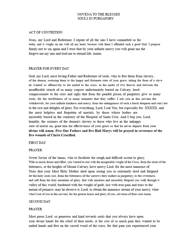 Novena To The Blessed Souls in Purgatory | PDF | Purgatory | Glory (Religion)