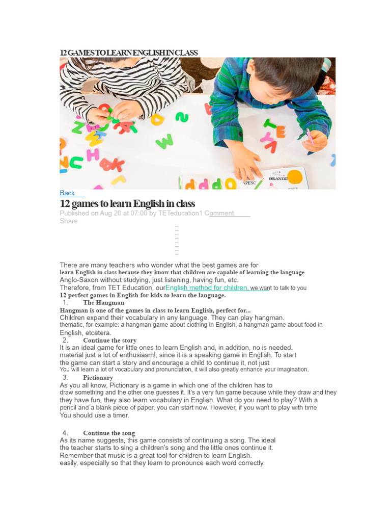 12 Fun Games for Learning English | PDF | English Language | Vocabulary