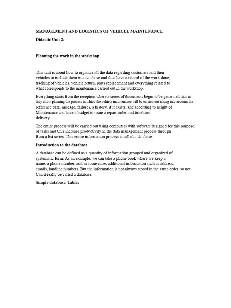 Vehicle Maintenance Management Guide | PDF | Databases | Table (Database)