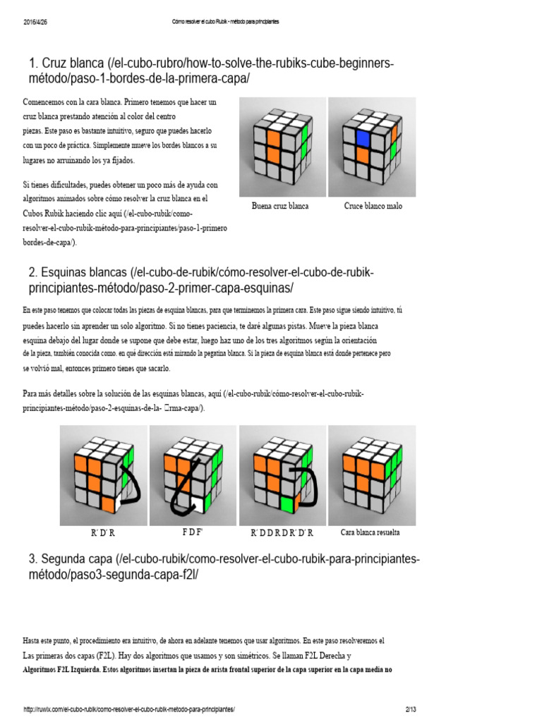 Cómo Resolver El Cubo Rubik - Método para Principiantes | PDF