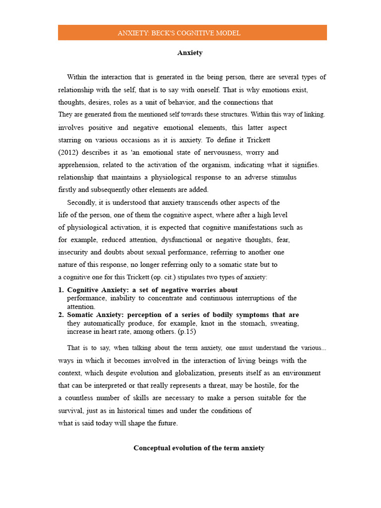 Understanding Beck's Cognitive Model of Anxiety | PDF | Anxiety | Emotions