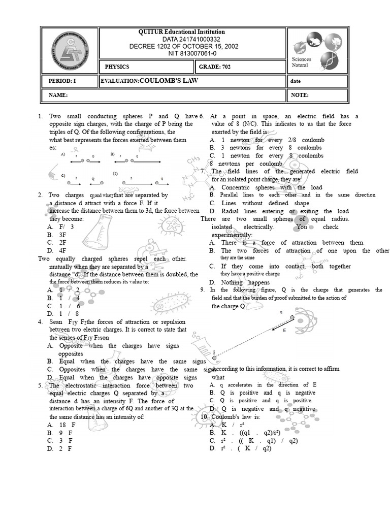 Assessment Type Knowledge Coulomb's Law | PDF | Electric Field | Force
