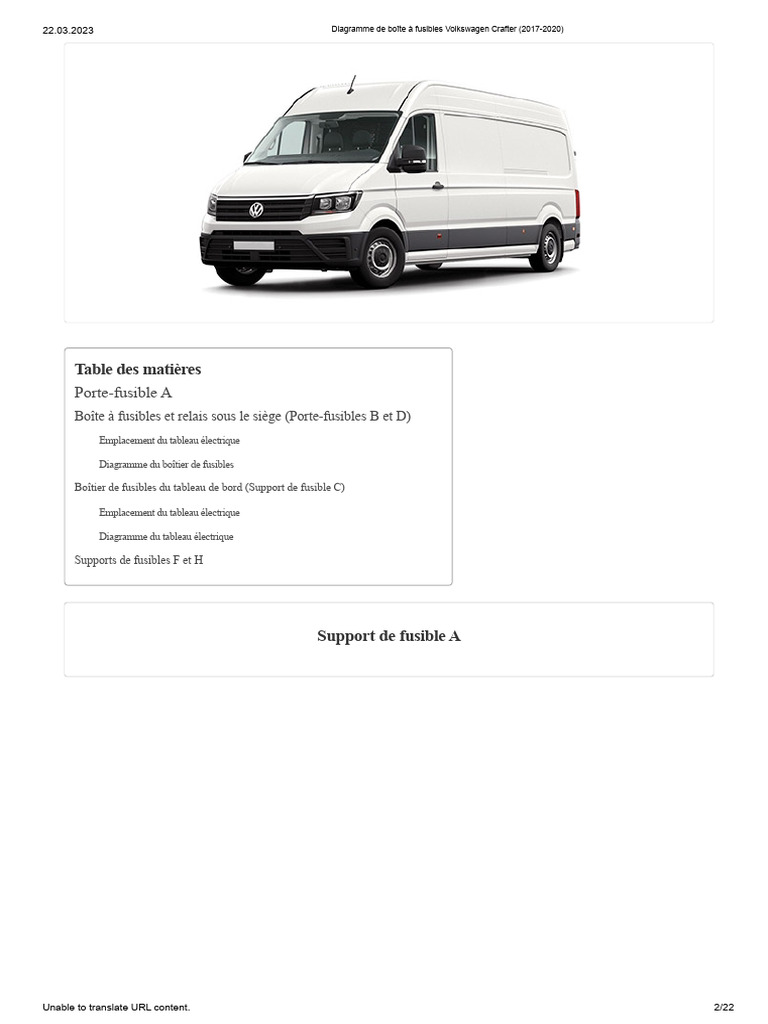 Schéma de Boîte À Fusibles Volkswagen Crafter (2017-2020) | PDF ...