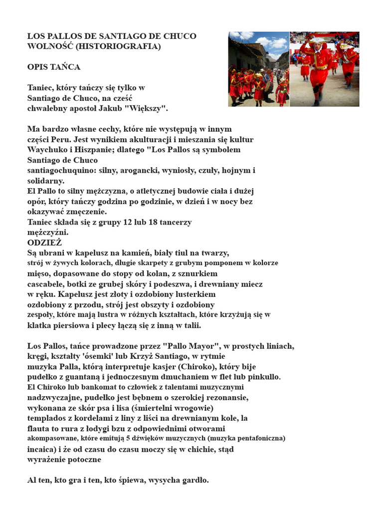 Los Pallos de Santiago de Chuco Historia | PDF