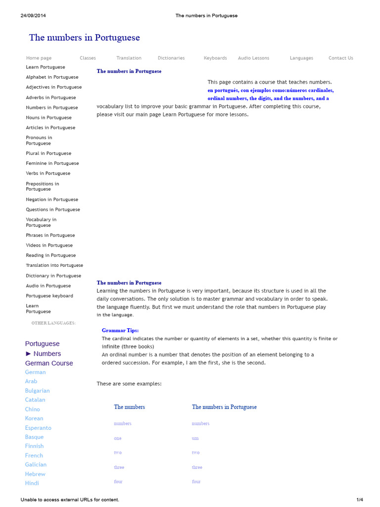 Learn Portuguese Numbers Easily | PDF | Grammatical Number | Portuguese ...