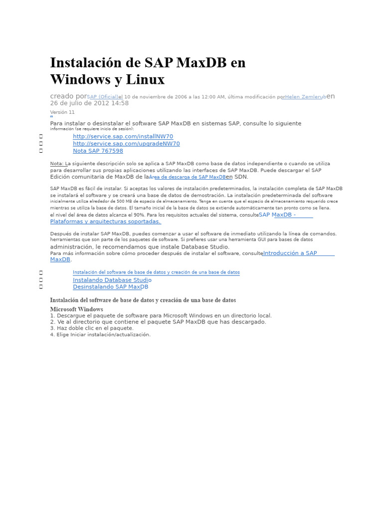 Instalación de SAP MaxDB en Windows y Linux | PDF | Bases de datos ...