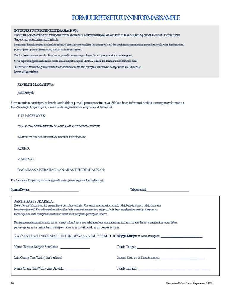Formulir Persetujuan Yang Diberitahukan Contoh | PDF