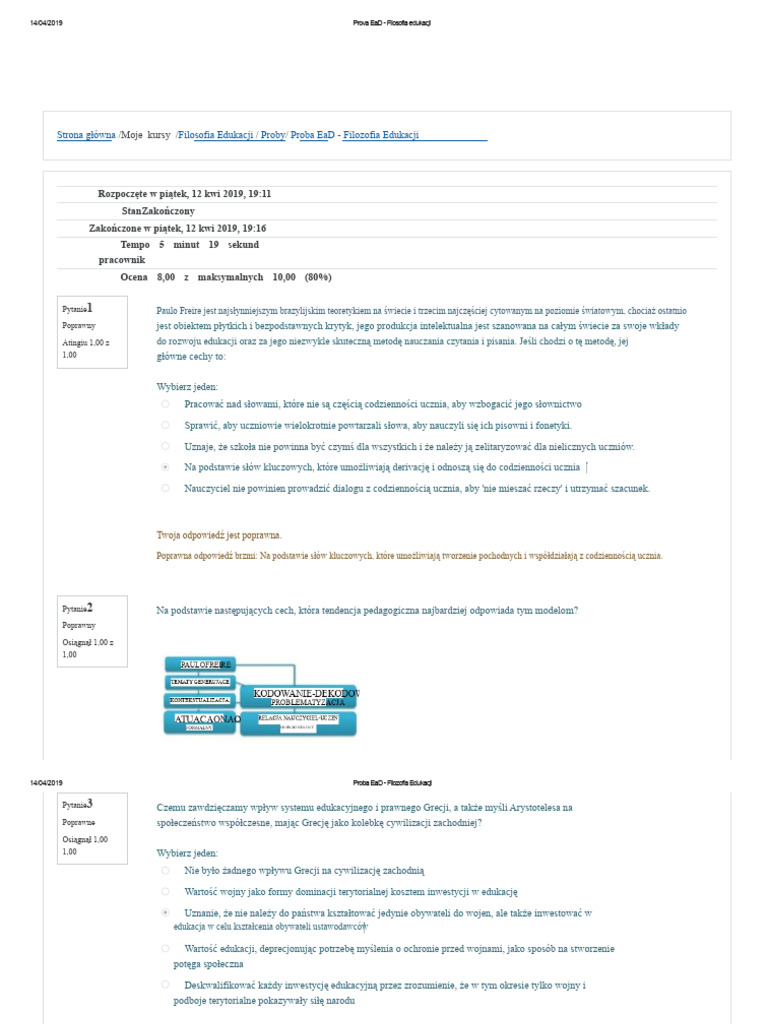 Egzamin EaD - Filozofia Edukacji Stacjonarnej | PDF