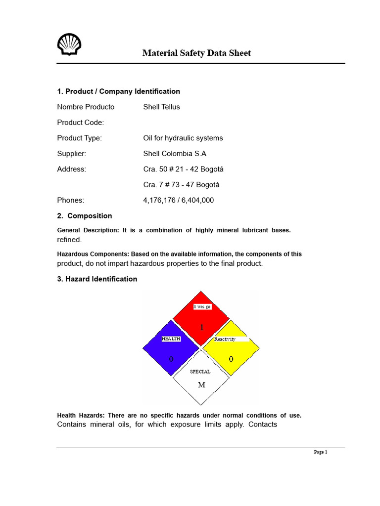 Shell Tellus Hydraulic Oil MSDS | PDF | Toxicity | Dermatitis