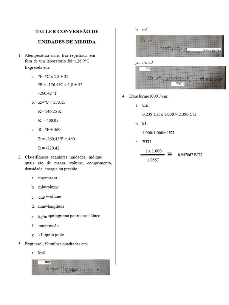 Aula 2.2 - Oficina Problemas Conversão de Unidades de Medida | PDF ...