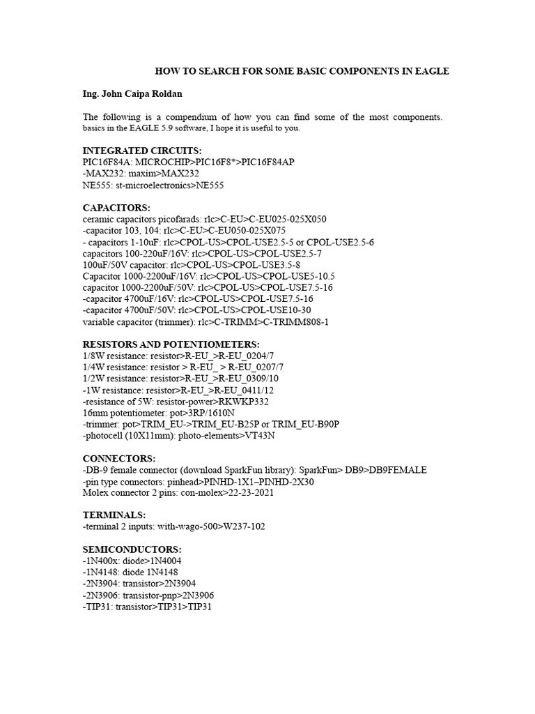 Components and Libraries in Eagle | PDF | Capacitor | Resistor