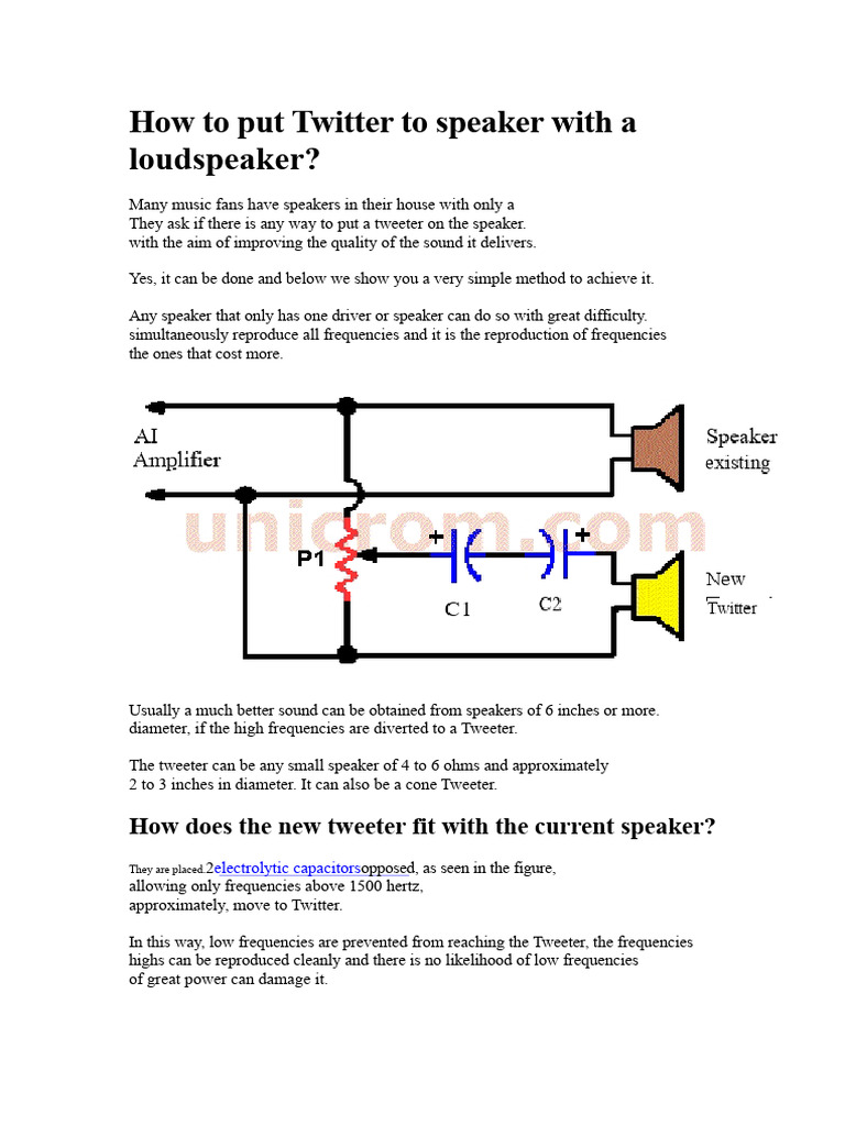 How To Connect A Tweeter To A Speaker With A Loudspeaker | PDF