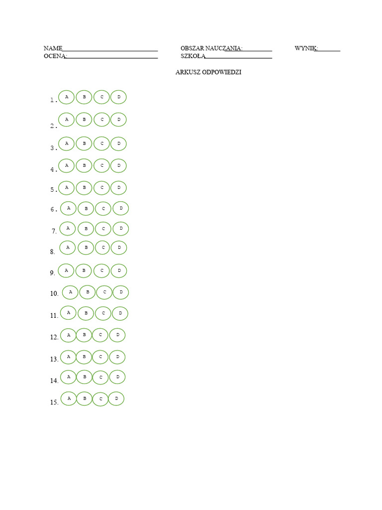 Arkusz Odpowiedzi Dat | PDF