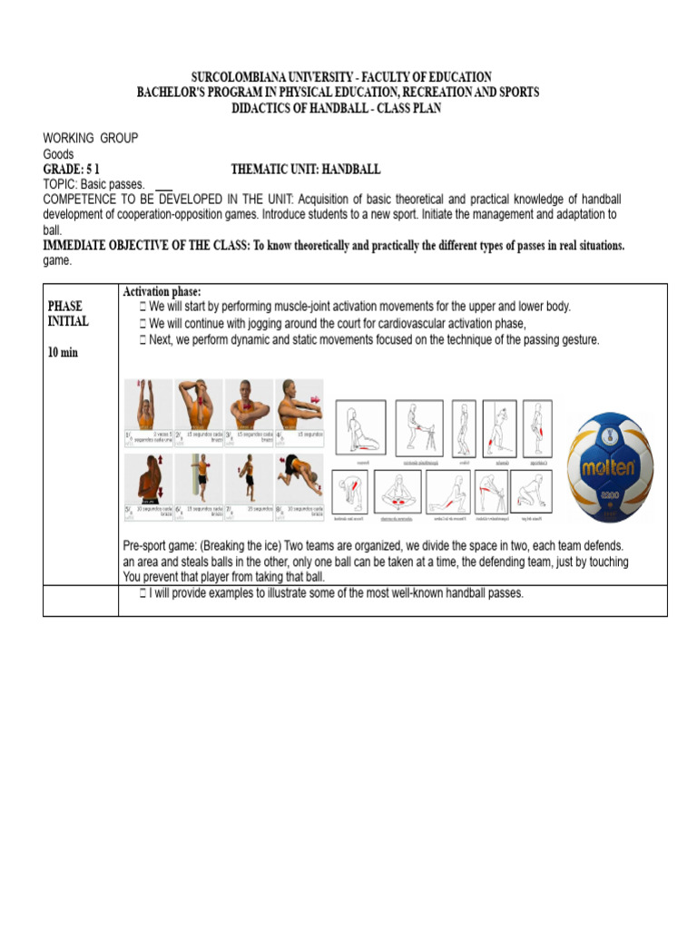 Handball Class Plan | PDF | Team Sports | Ball Games