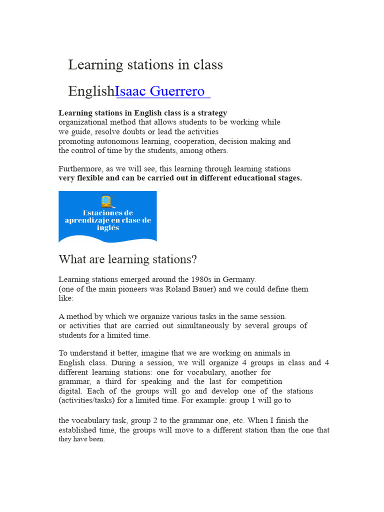 Effective Learning Stations in English Class | PDF | Learning ...