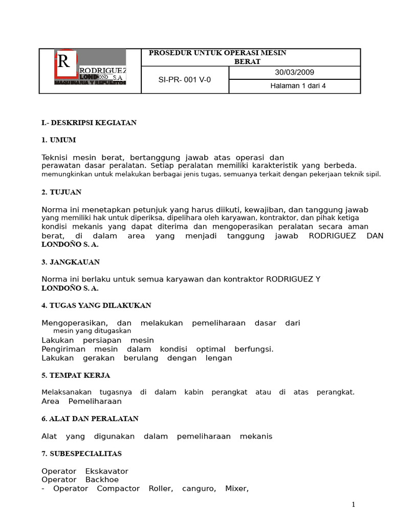 Prosedur Keamanan Operasi Mesin Berat | PDF