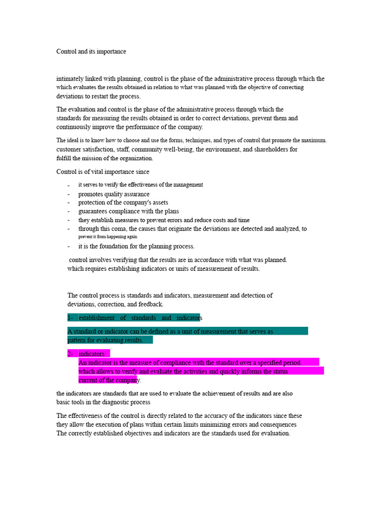 Importance of Control in Management | PDF | Accuracy And Precision ...