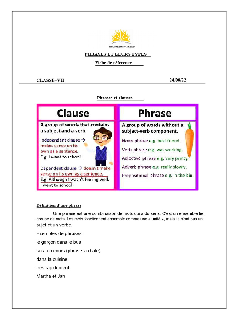 Types de Phrases et Clauses | PDF | Phrase | Sujet (Grammaire)