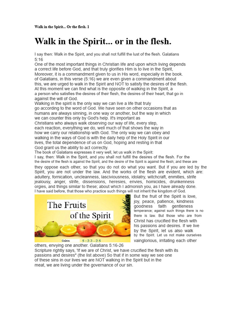 Walk in The Spirit | PDF | Fruit Of The Holy Spirit | Lust