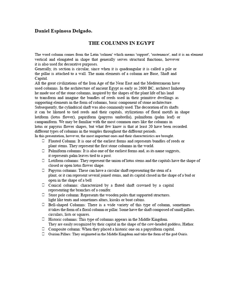 Egyptian Column Types Explained | PDF | Column | Ancient Egypt