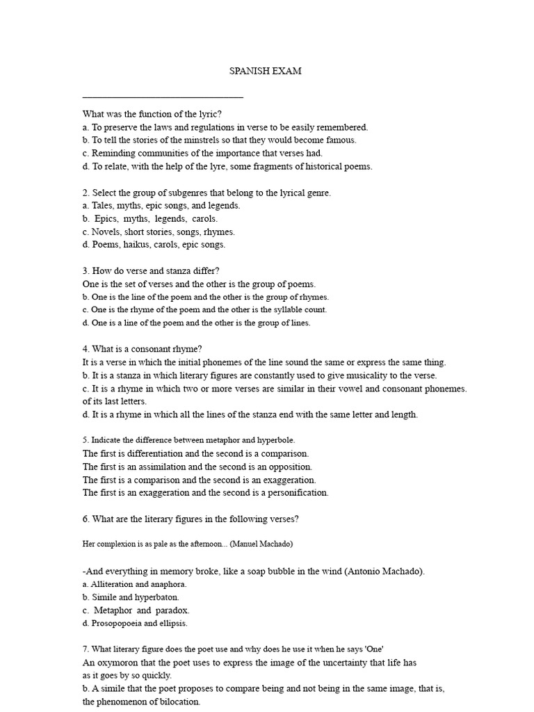 Spanish Exam 6 A | PDF