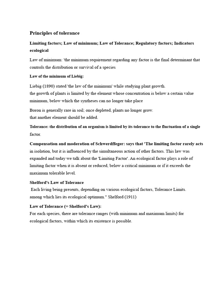 Principles of Tolerance and Limits | PDF | Biological Dispersal | Ecology