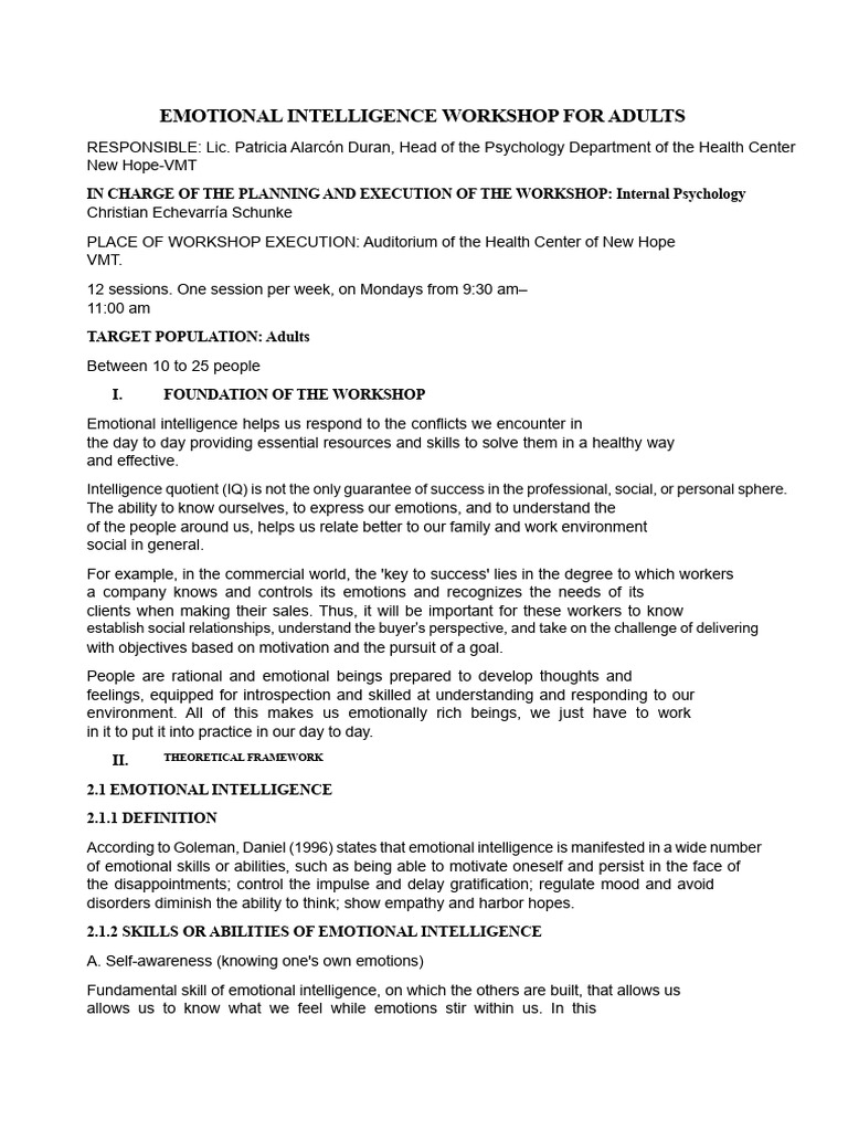 Emotional Intelligence Workshop For Adults | PDF | Emotional ...