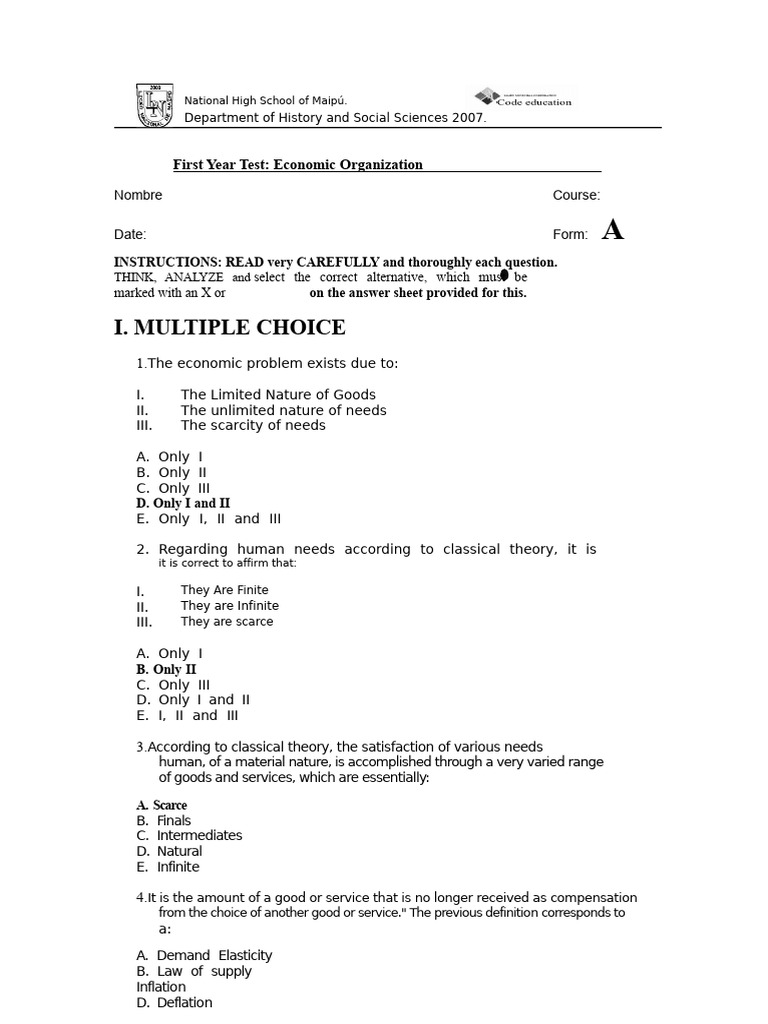 Economics Test With Answers | PDF | Supply (Economics) | Supply And Demand