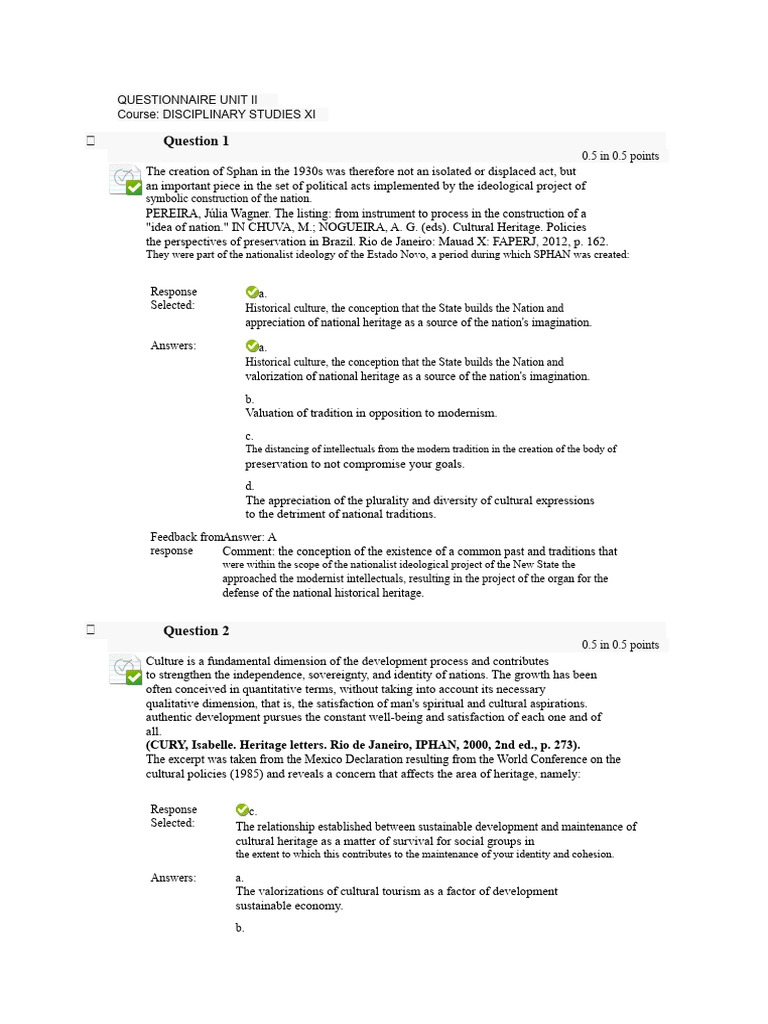 Questionnaire Unit I1 | PDF | Cultural Heritage | Well Being